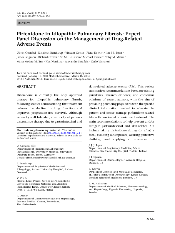 (PDF) Pirfenidone in Idiopathic Pulmonary Fibrosis: Expert Panel ...