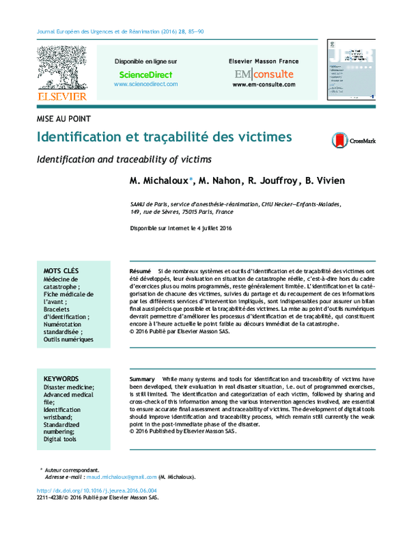 (PDF) Identification et traçabilité des victimes