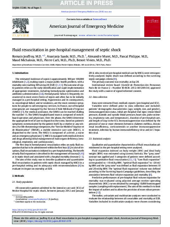 (PDF) Fluid resuscitation in pre-hospital management of septic shock