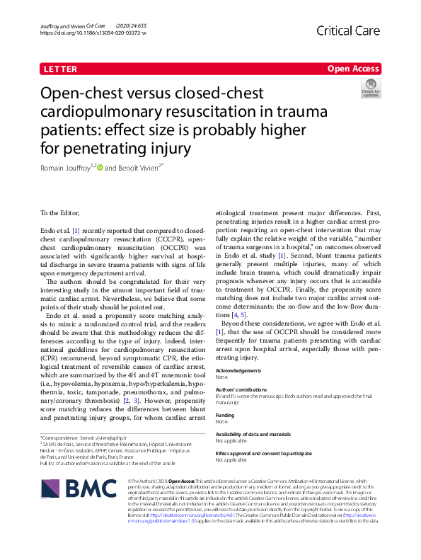 (PDF) Open-chest versus closed-chest cardiopulmonary resuscitation in ...
