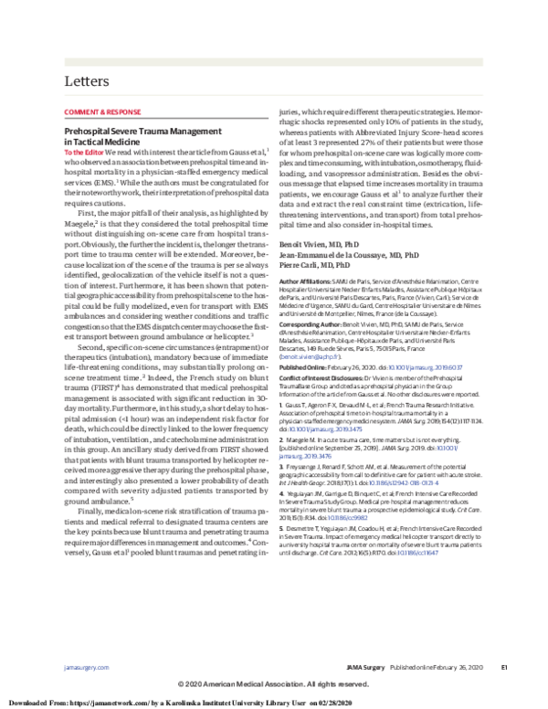 (PDF) Prehospital Severe Trauma Management in Tactical Medicine