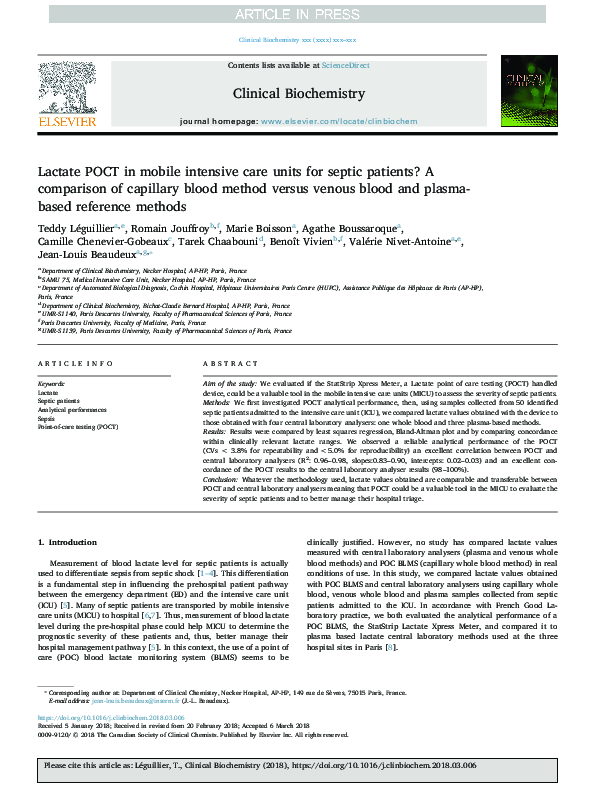 (PDF) Lactate POCT in mobile intensive care units for septic patients ...