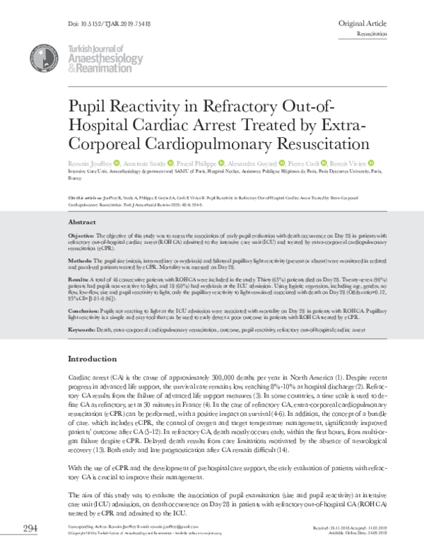 (PDF) Pupil Reactivity in Refractory Out-ofHospital Cardiac Arrest ...