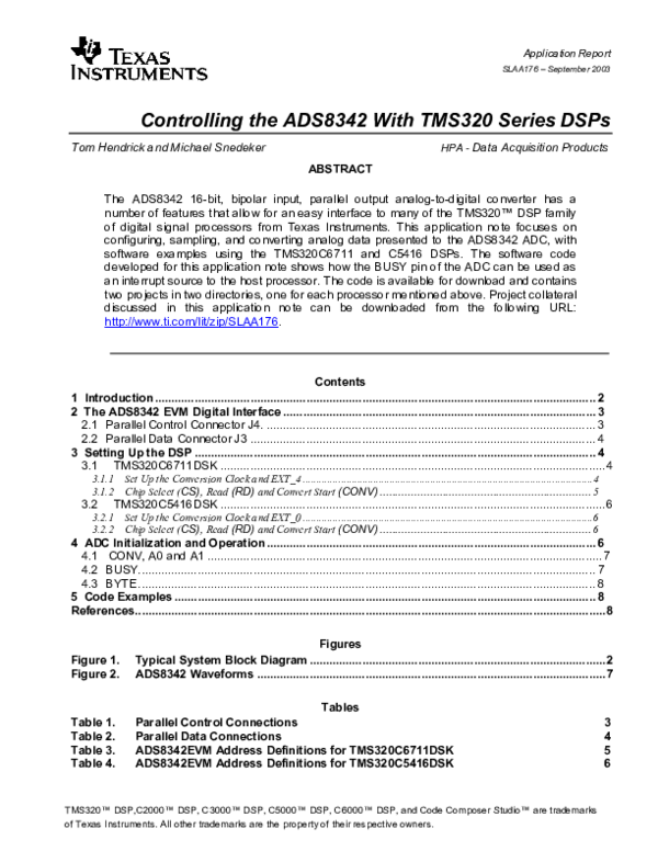 (PDF) Controlling the ADS8342 With TMS320 Series DSPs