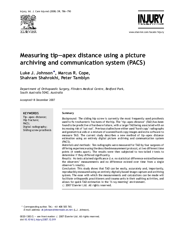 (PDF) Measuring tip–apex distance using a picture archiving and ...