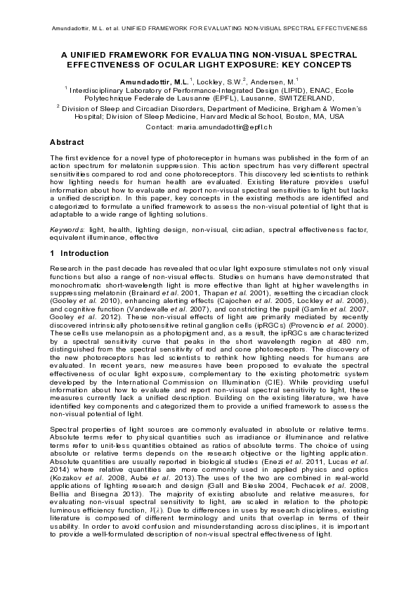 (PDF) A unified framework for evaluating non-visual spectral ...
