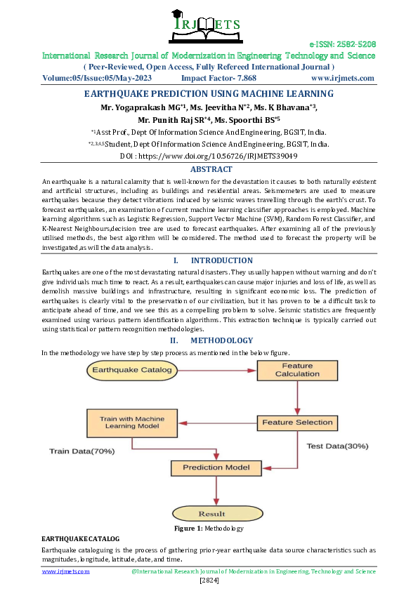 (PDF) Earthquake Prediction Using Machine Learning (PDF) Earthquake Prediction Using Machine Learning