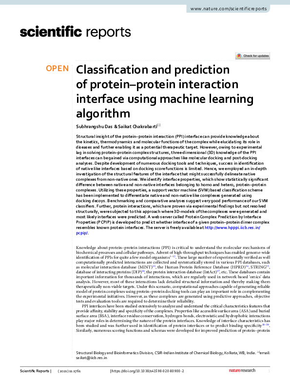 (PDF) Classification and prediction of protein–protein interaction ...