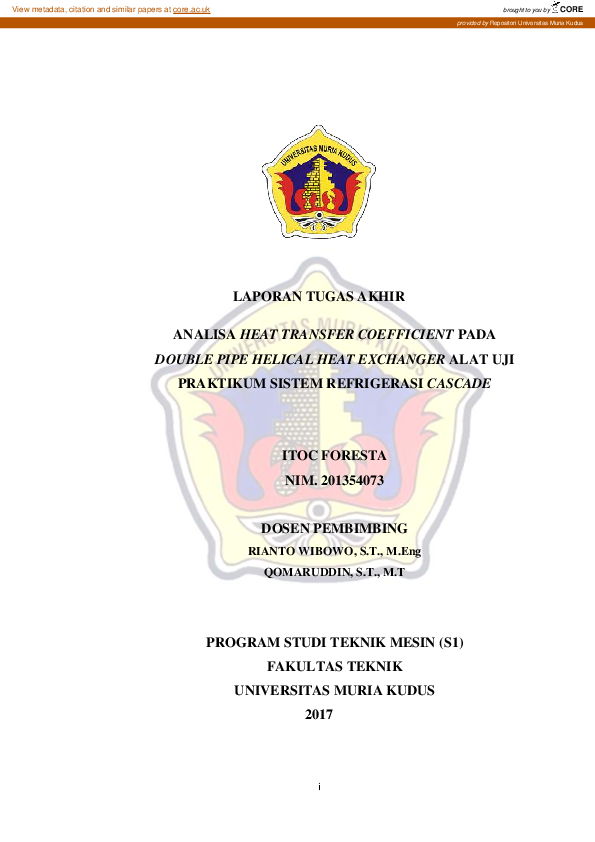 (PDF) Analisa Heat Transfer Coefficient Pada Double Pipe Helical Heat ...