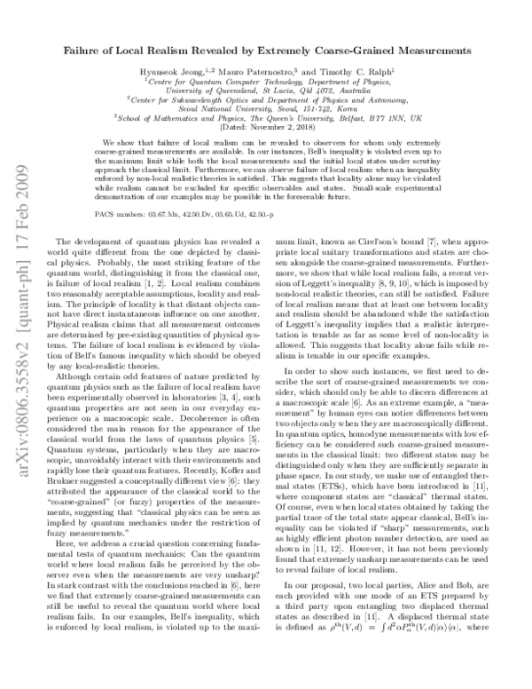 (PDF) Failure of Local Realism Revealed by Extremely-Coarse-Grained ...