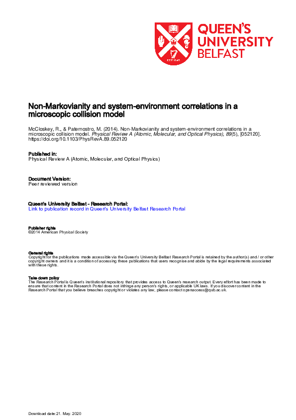 (PDF) Non-Markovianity and system-environment correlations in a microscopic collision model