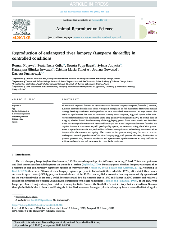 (PDF) Reproduction of endangered river lamprey (Lampetra fluviatilis ...