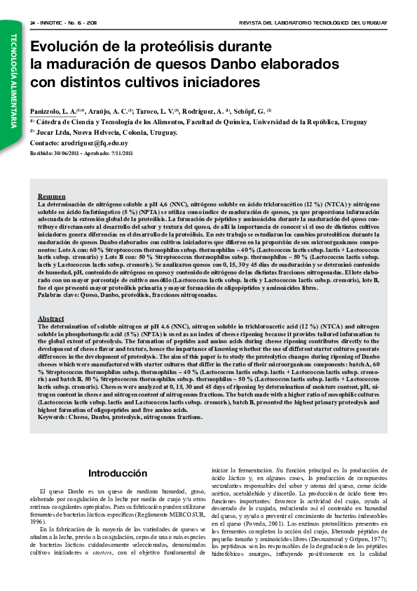 (PDF) Evolución de la proteólisis durante la maduración de quesos Danbo ...