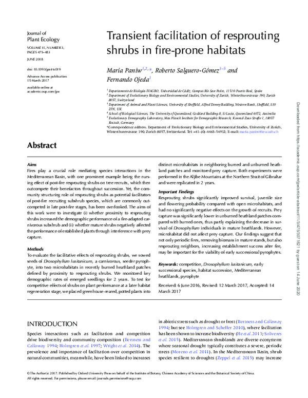 (PDF) Transient facilitation of resprouting shrubs in fire-prone habitats