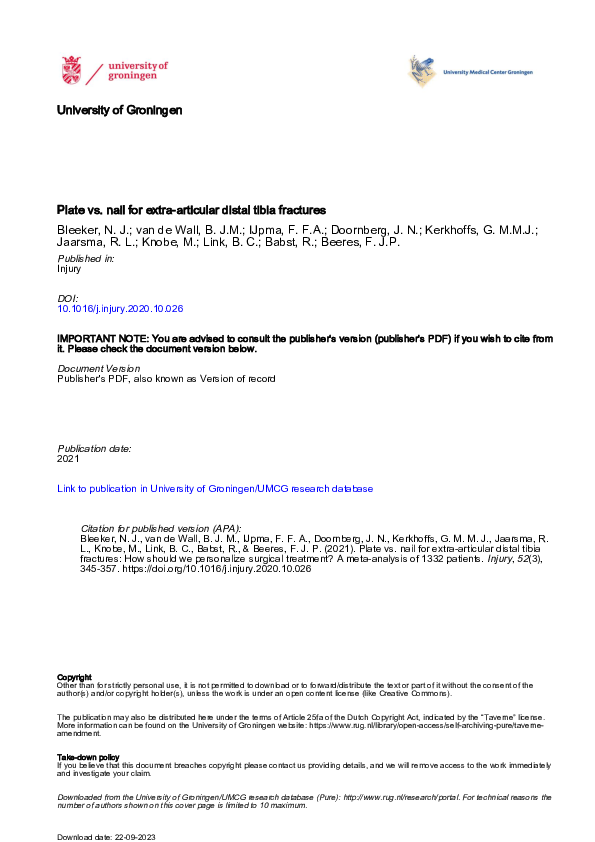 (PDF) Plate vs. nail for extra-articular distal tibia fractures: How should we personalize ...
