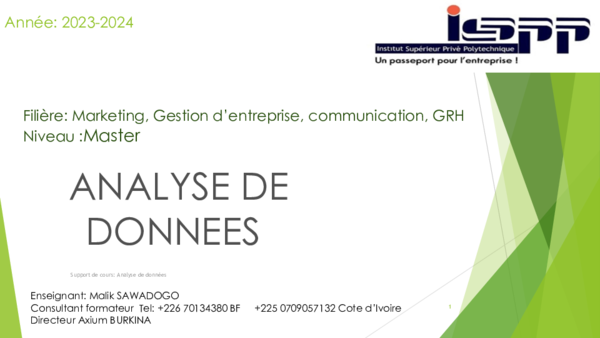 (PDF) COURS ANALYSE DE DONNEES et Outils