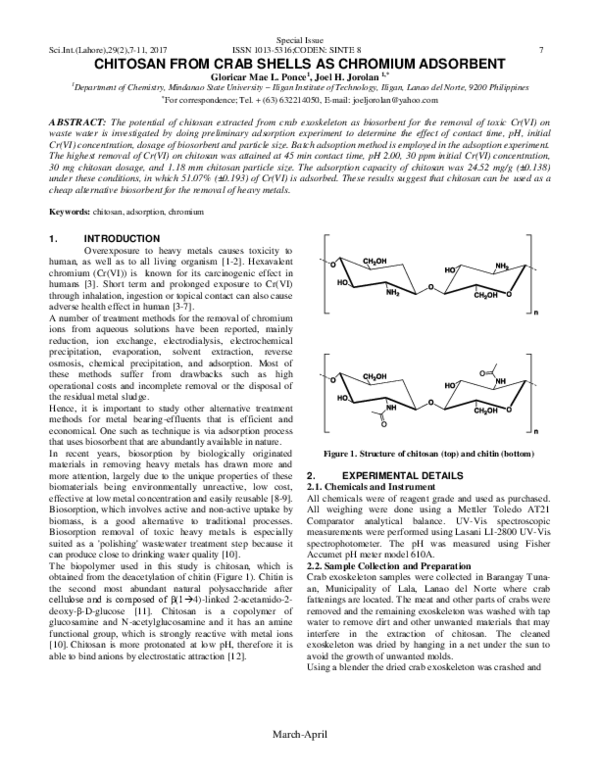 (PDF) Chitosan from Crab Shells as Chromium Adsorbent