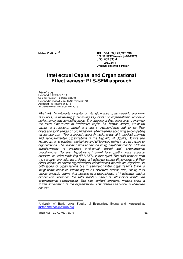 (PDF) Intellectual capital and organizational effectiveness: PLS-SEM approach | Matea Zlatkovic ...