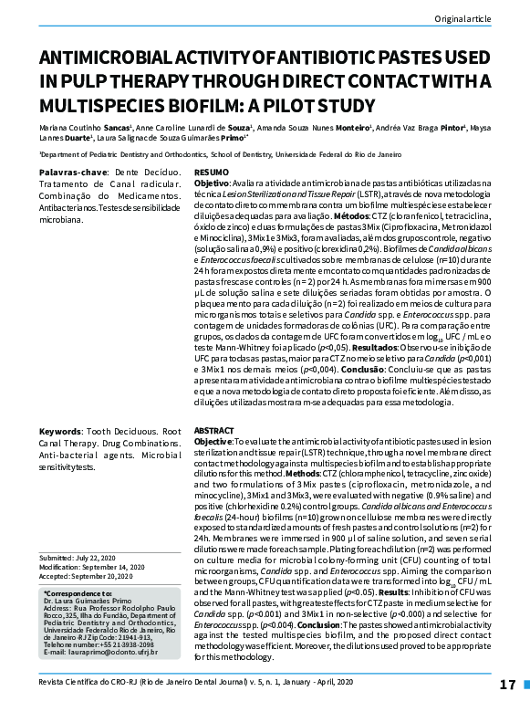 (PDF) Antimicrobial activity of antibiotic pastes used in pulp therapy ...