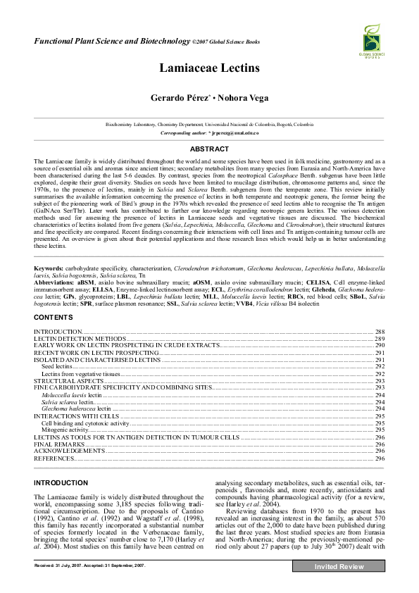 (PDF) Lamiaceae Lectins