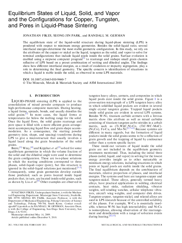 (PDF) Equilibrium States of Liquid, Solid, and Vapor and the ...