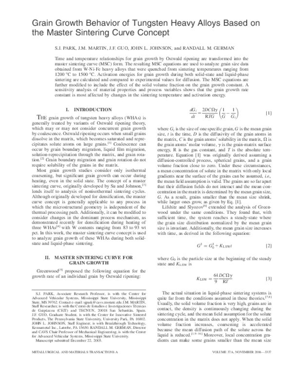 (PDF) Grain growth behavior of tungsten heavy alloys based on the master sintering curve concept