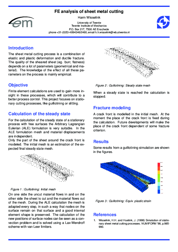 (PDF) FE analysis of sheet metal cutting: poster