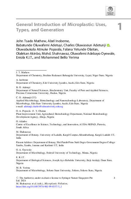 (PDF) General Introduction of Microplastic: Uses, Types, and Generation 1