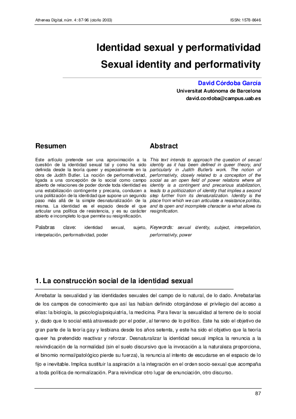 (PDF) Sexual identity and performativity