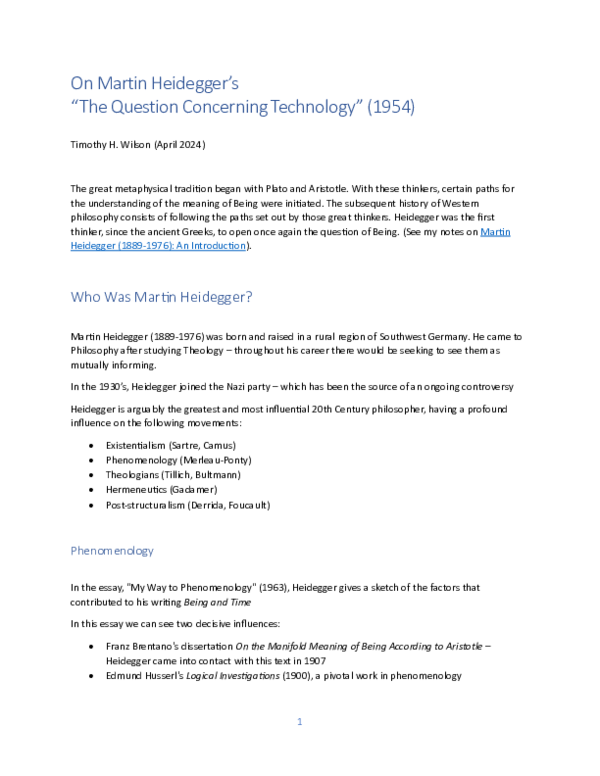 (PDF) On Martin Heidegger's "The Question Concerning Technology"