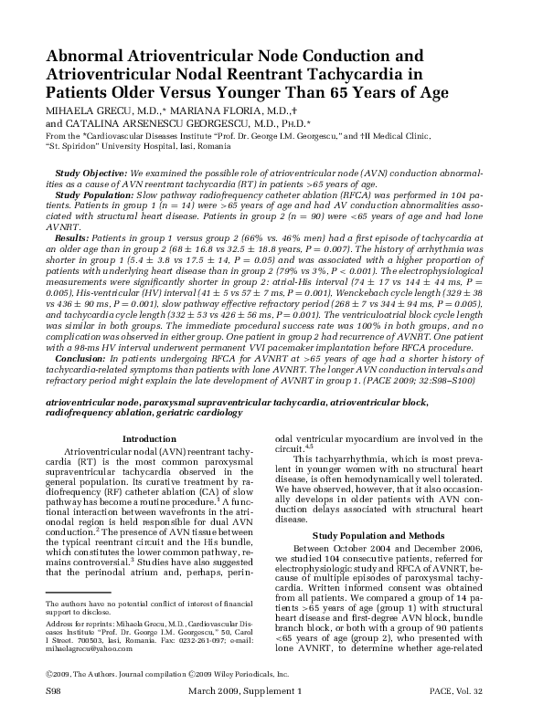 Pdf Abnormal Atrioventricular Node Conduction And Atrioventricular Nodal Reentrant Tachycardia