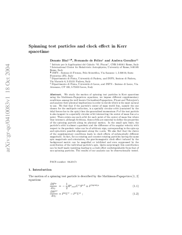 (PDF) Spinning test particles and clock effect in Kerr spacetime