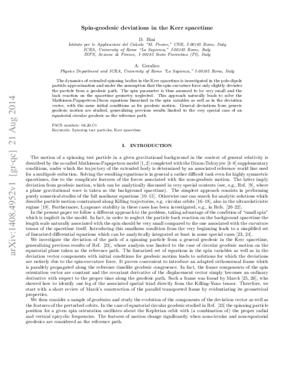 (PDF) Spin-geodesic deviations in the Kerr spacetime | Donato Bini ...