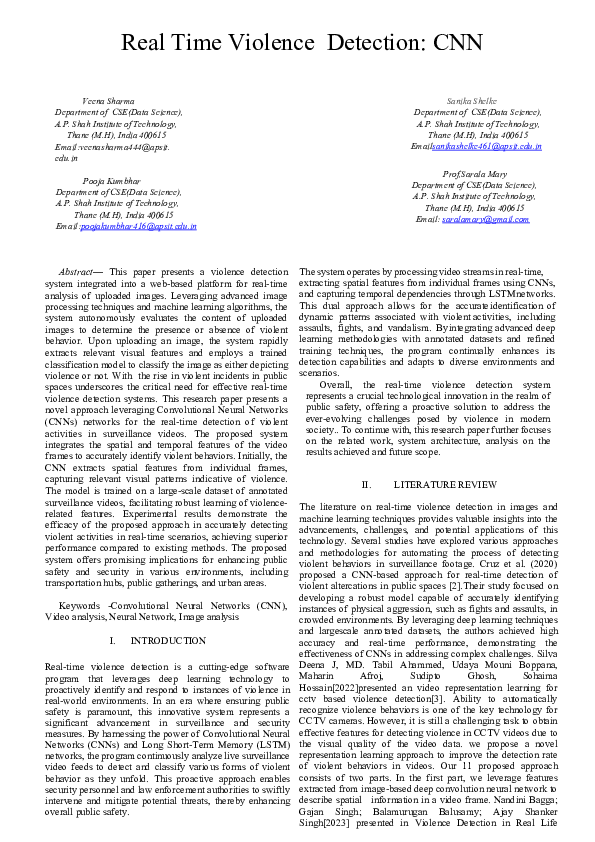 (PDF) Real Time Violence Detection: CNN