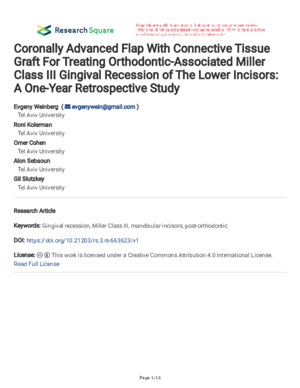 (PDF) Coronally Advanced Flap for Class III Recessions