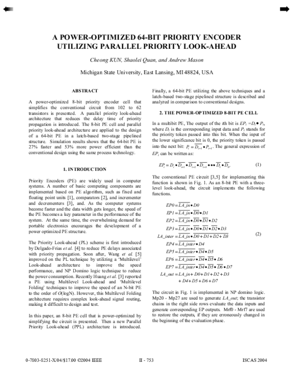 (PDF) A power-optimized 64-bit priority encoder utilizing parallel priority look-ahead