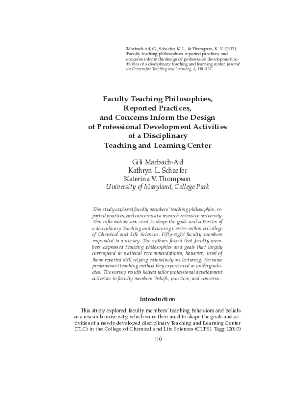 (PDF) Faculty Teaching Philosophies, Reported Practices, and Concerns Inform the Design of ...