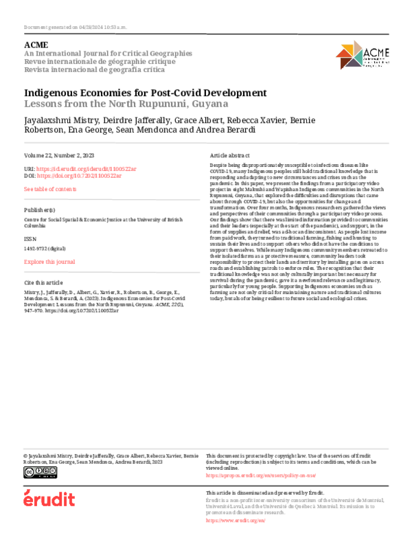 (PDF) Indigenous Economies for Post-Covid Development