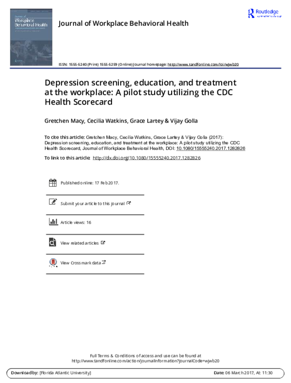 (PDF) Depression screening, education, and treatment at the workplace ...