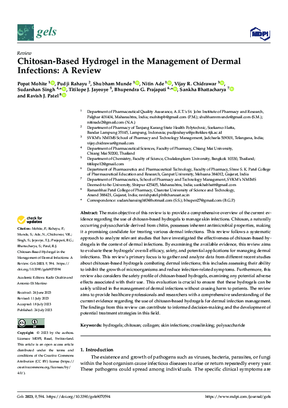 (PDF) Chitosan-Based Hydrogel in the Management of Dermal Infections: A Review