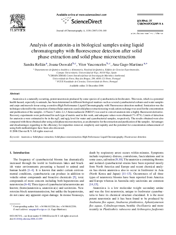 (PDF) Analysis of anatoxin-a in biological samples using liquid ...