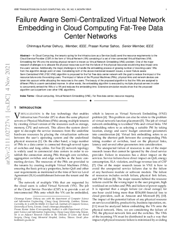 (PDF) Failure Aware Semi-Centralized Virtual Network Embedding in Cloud Computing Fat-Tree Data ...