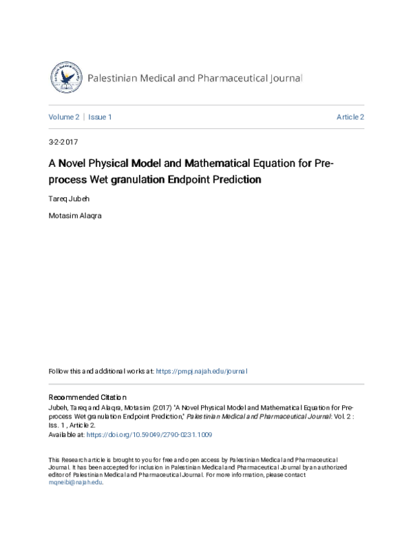 (PDF) A Novel Physical Model and Mathematical Equation for Pre-process ...