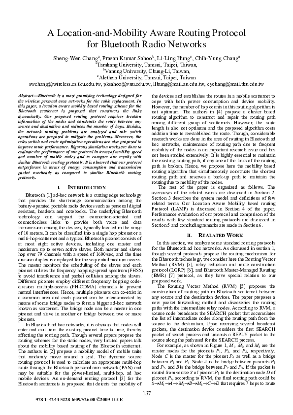 Pdf A Location And Mobility Aware Routing Protocol For Bluetooth Radio Networks