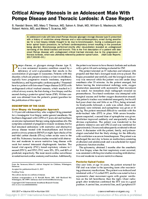 (PDF) Critical Airway Stenosis in an Adolescent Male With Pompe Disease ...