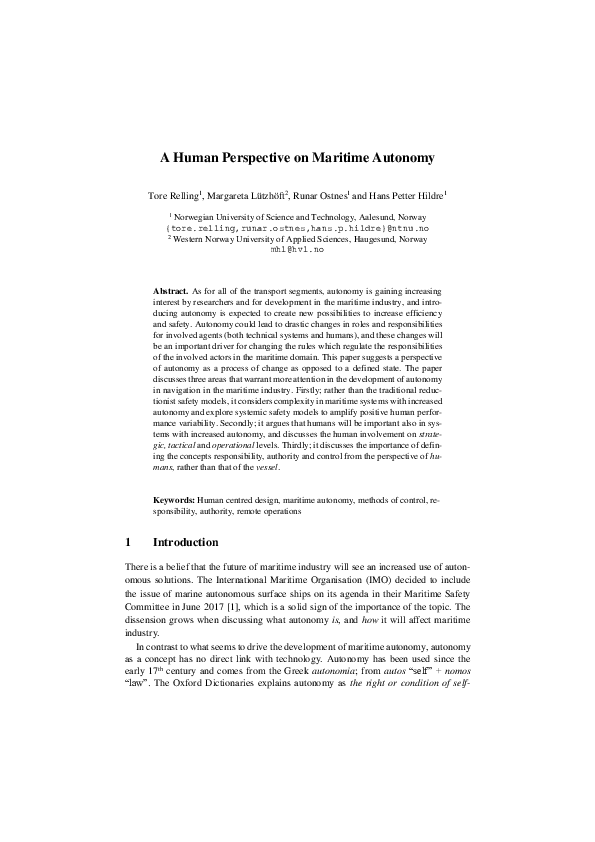 (PDF) A Human Perspective on Maritime Autonomy