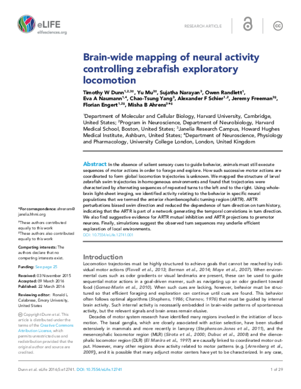 (PDF) Brain-wide mapping of neural activity controlling zebrafish ...
