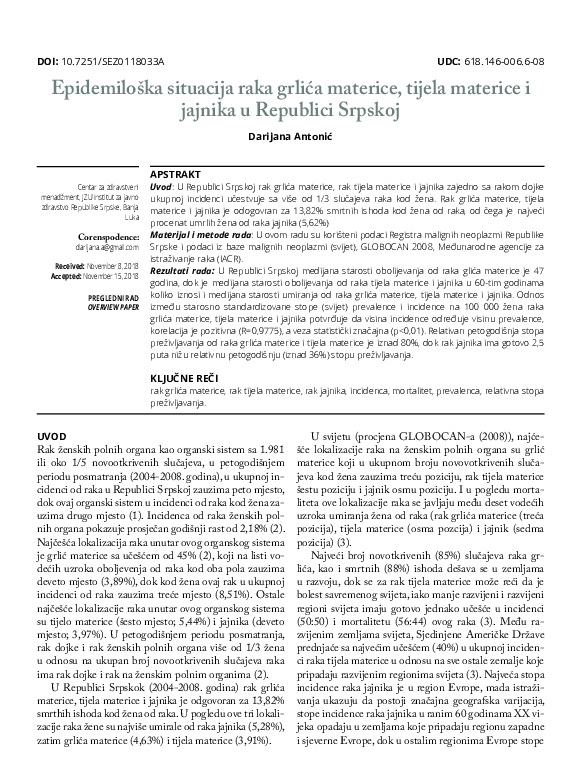 (PDF) Epidemiology cancer of the cervix, uterine body and ovary in ...
