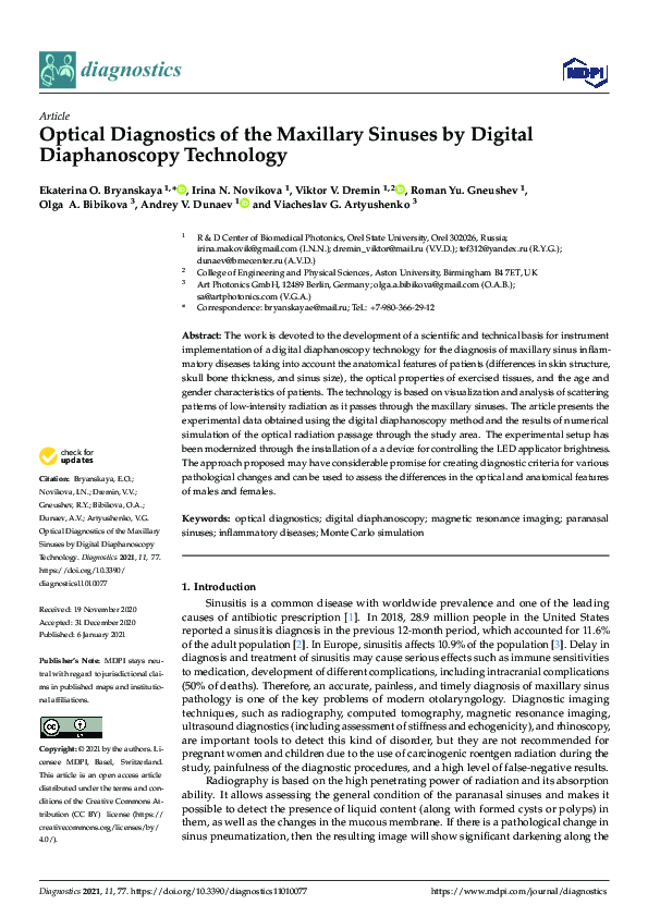 (PDF) Optical Diagnostics of the Maxillary Sinuses by Digital ...