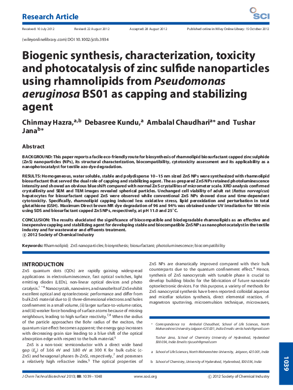(PDF) Biogenic Synthesis, Characterization, Toxicity Assessment, Antiparasitic and Antibacterial ...